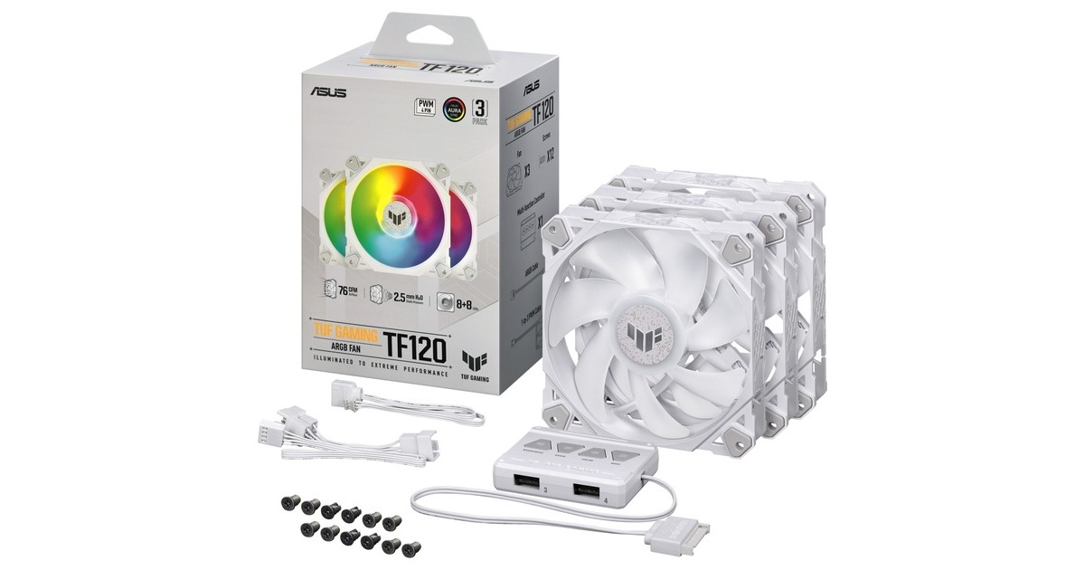 ASUS TUF Gaming TF120 ARGB-Gehäuselüfter White Edition 3IN1 weiß, 3er ...