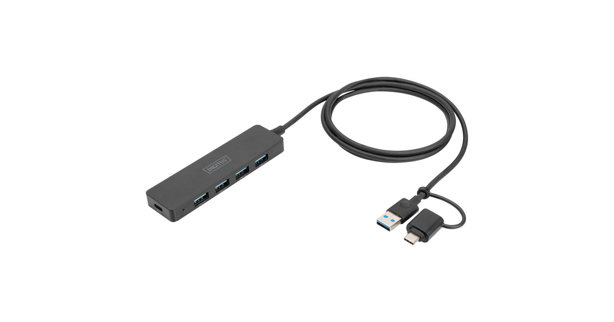 Digitus USB 3.0 Hub 4-Port Slim Line, USB-Hub schwarz
