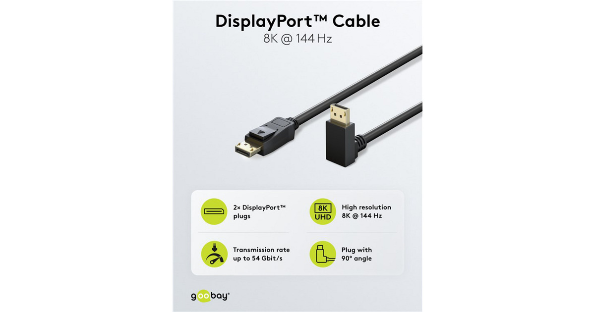 goobay Kabel DisplayPort Stecker 90° > DisplayPort Stecker, 8K / 144Hz ...